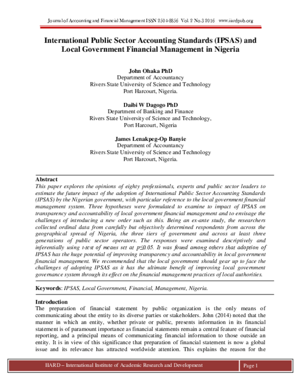 (PDF) International Public Sector Accounting Standards (IPSAS) and ...