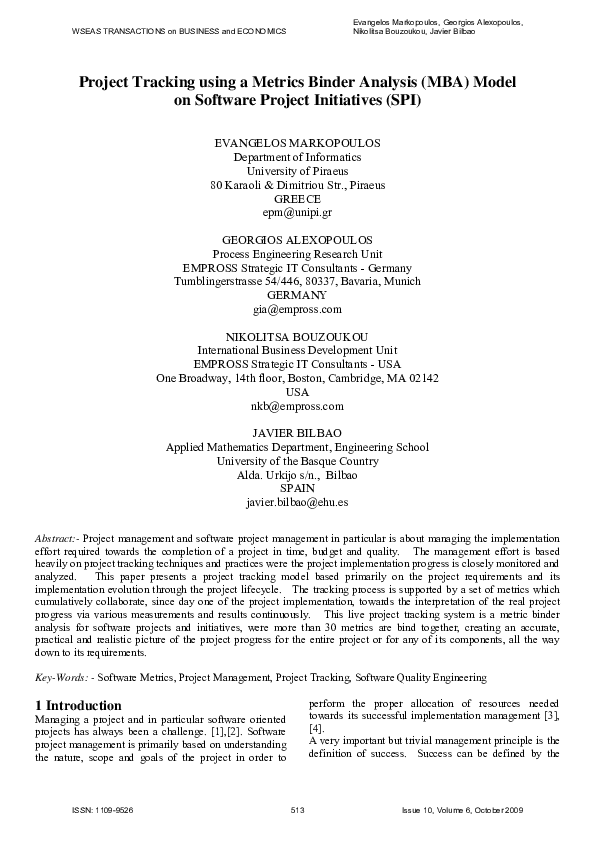 (PDF) Project Tracking using a Metrics Binder Analysis