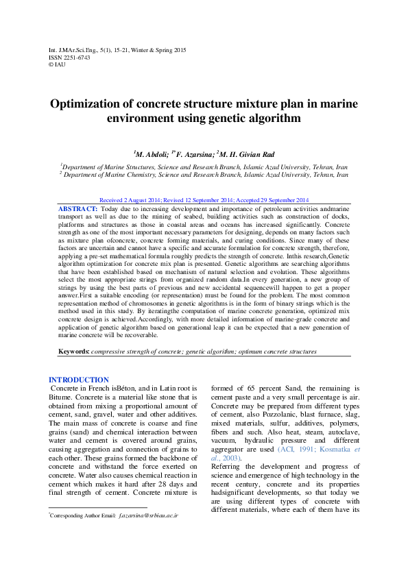 (PDF) Optimization of concrete structure mixture plan in marine environment using genetic algorithm