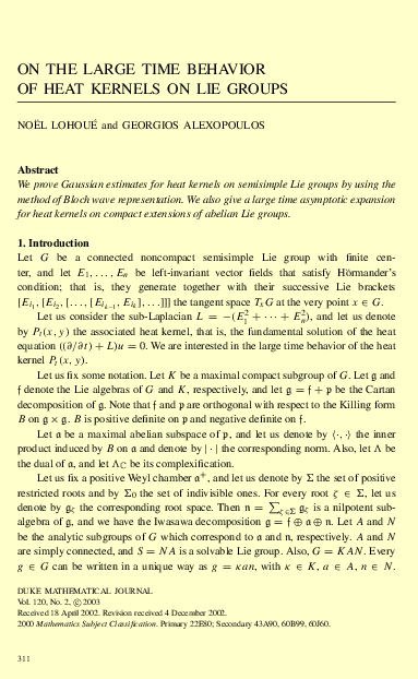 (PDF) On the large time behavior of heat kernels on Lie groups