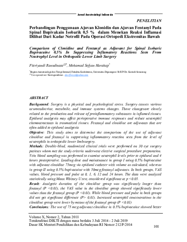 (PDF) Perbandingan Penggunaan Ajuvan Klonidin dan Ajuvan Fentanyl Pada ...