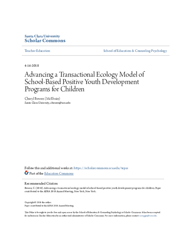 (PDF) Advancing a Transactional Ecology Model of School-Based Positive ...