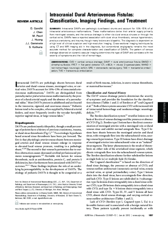 (PDF) Intracranial Dural Arteriovenous Fistulas: Classification ...