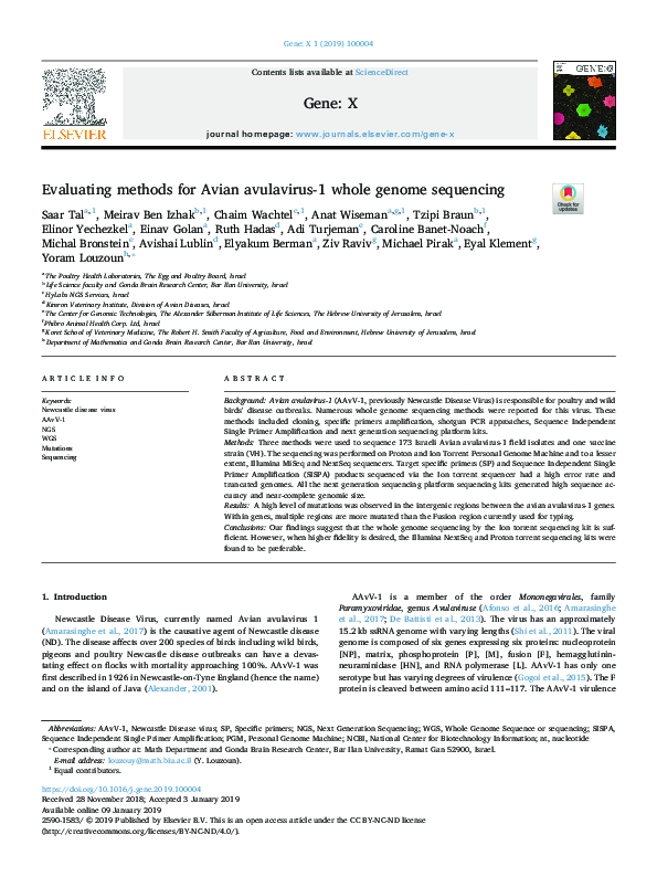 (PDF) Evaluating methods for Avian avulavirus-1 whole genome sequencing
