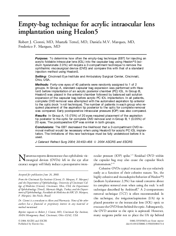 (PDF) Empty-bag technique for acrylic intraocular lens implantation ...