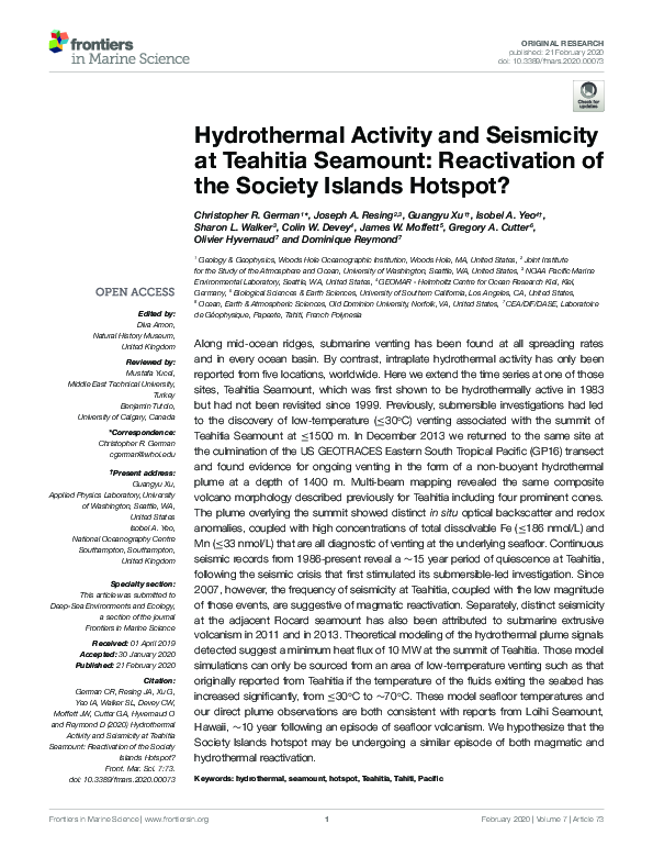 (PDF) Hydrothermal Activity and Seismicity at Teahitia Seamount ...