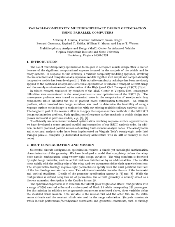 (PDF) Aircraft Multidisciplinary Design Optimization Using Design of Experiments Theory and ...