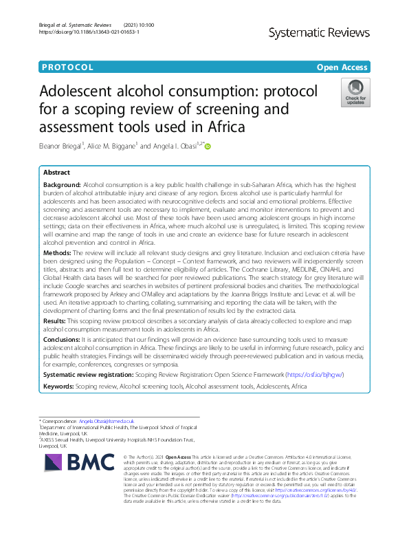 (PDF) Adolescent alcohol consumption: protocol for a scoping review of ...