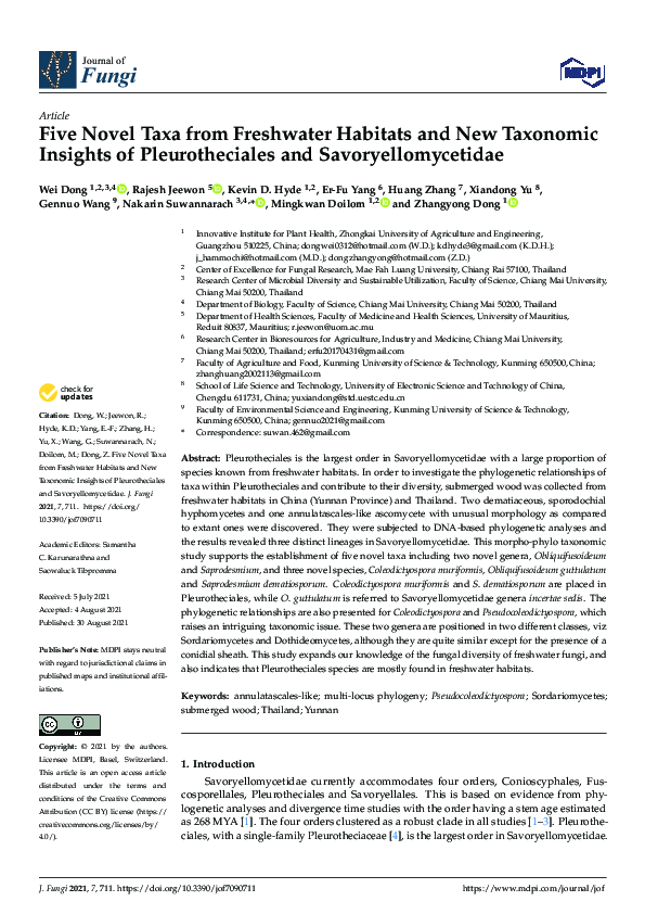 (PDF) Five Novel Taxa from Freshwater Habitats and New Taxonomic ...