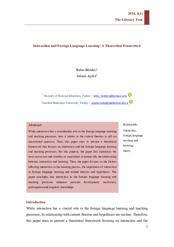 (PDF) Interaction and Foreign Language Learning: A Theoretical Framework