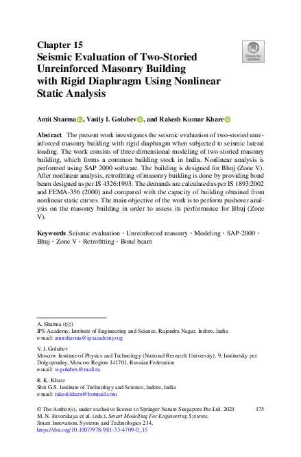 (PDF) Seismic Evaluation of Two-Storied Unreinforced Masonry Building with Rigid Diaphragm Using ...