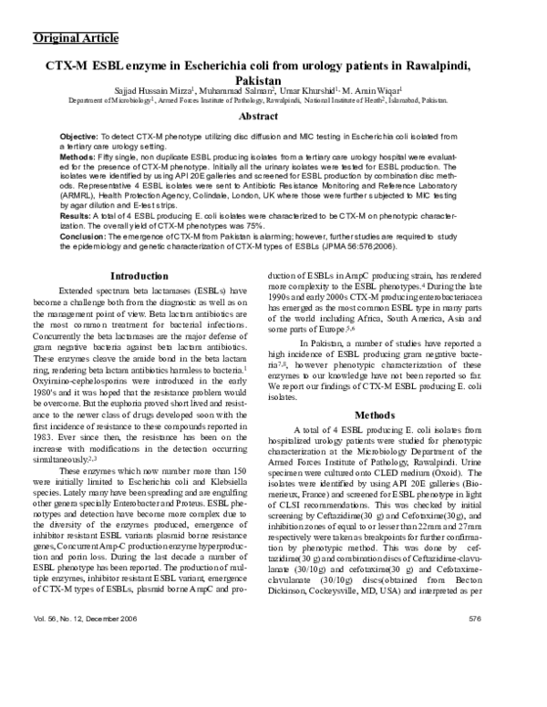 (PDF) CTX-M ESBL Enzyme In Escherichia Coli From Urology Patients In ...