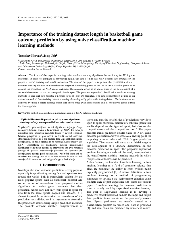 (PDF) Importance of the training dataset length in basketball game ...