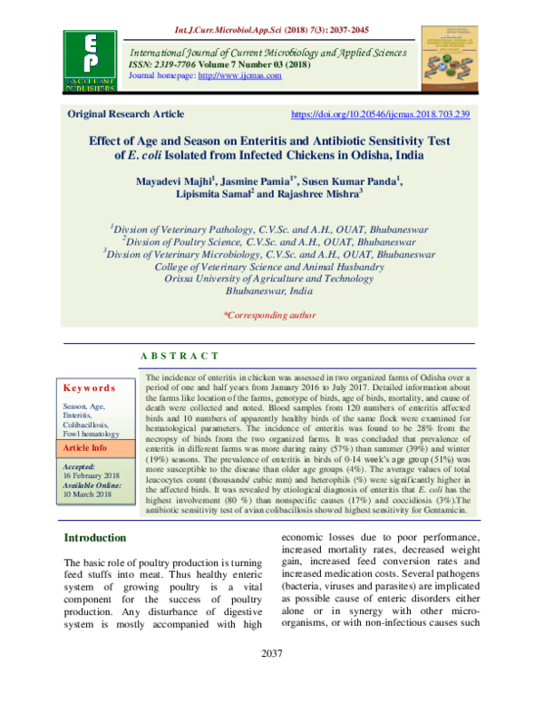 (PDF) Effect of Age and Season on Enteritis and Antibiotic Sensitivity ...