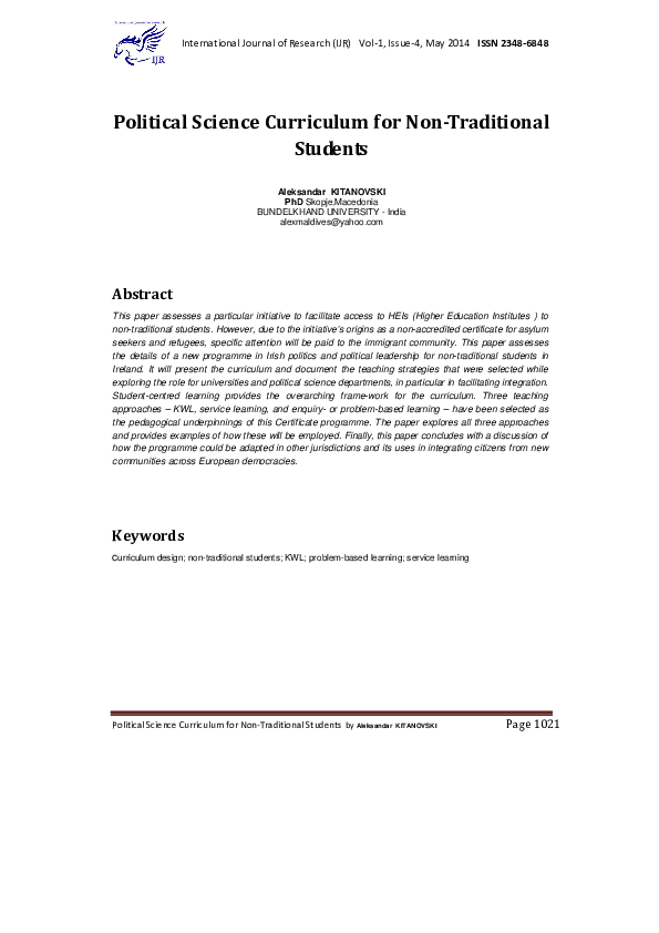(PDF) Political Science Curriculum for Non-Traditional Students