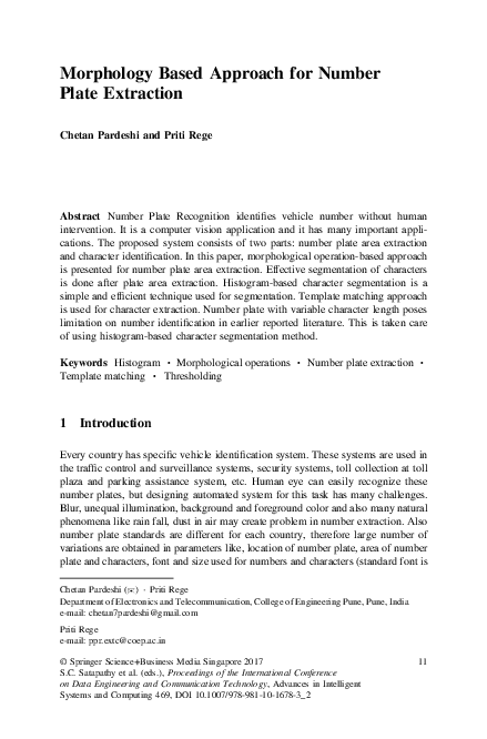 (PDF) Morphology Based Approach for Number Plate Extraction