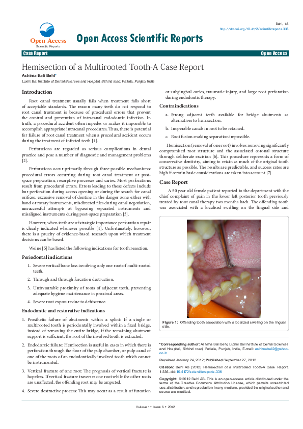 (PDF) Hemisection of a Multirooted Tooth-A Case Report