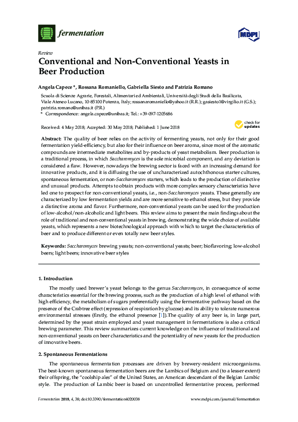 (PDF) Conventional and Non-Conventional Yeasts in Beer Production