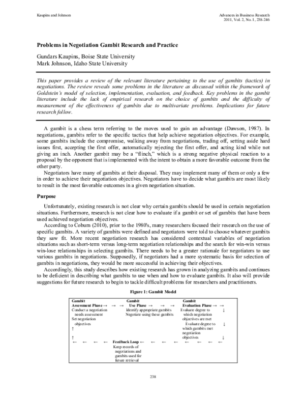 (PDF) Problems in Negotiation Gambit Research and Practice