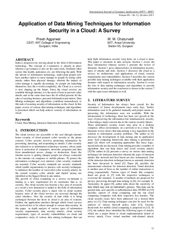 Pdf Application Of Data Mining Techniques For Information Security In