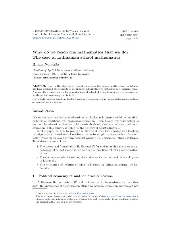 (PDF) Why do we teach the mathematics that we do? The case of ...