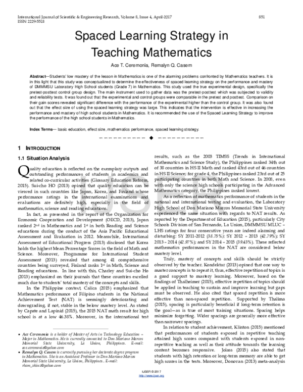 (PDF) Spaced Learning Strategy in Teaching Mathematics