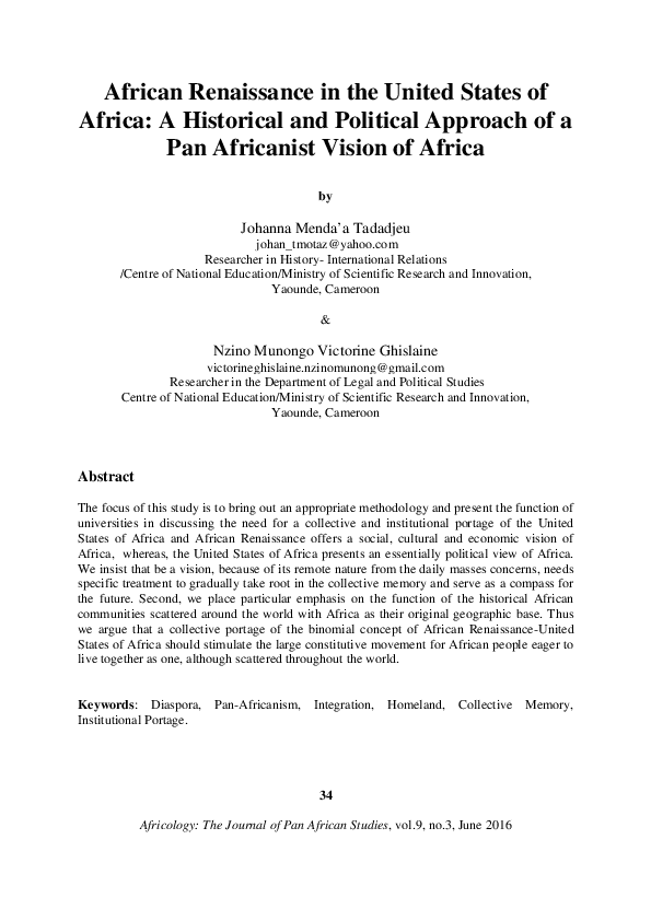 (PDF) African Renaissance in the United States of Africa: A Historical ...