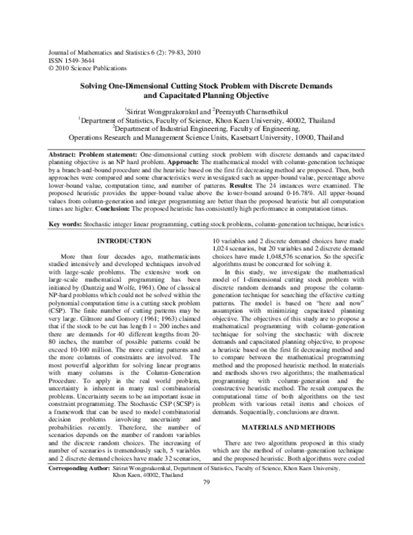 (PDF) Solving One-Dimensional Cutting Stock Problem with Discrete Demands and Capacitated ...