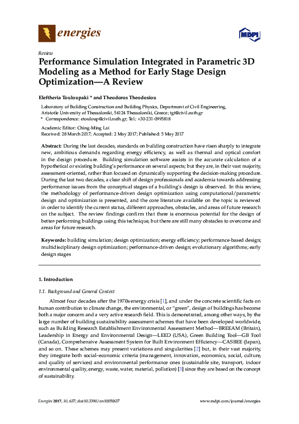 Pdf Performance Simulation Integrated In Parametric 3d Modeling As A