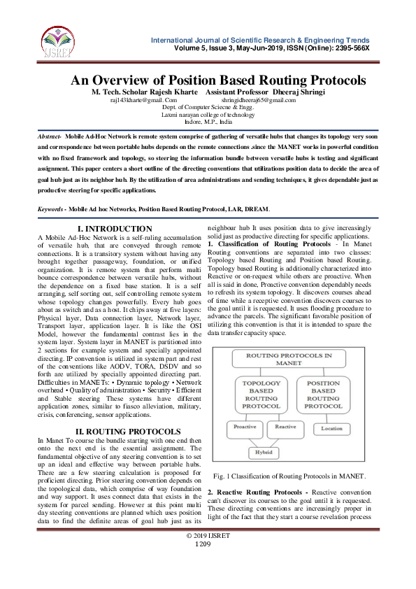 (PDF) An Overview of Position Based Routing Protocols