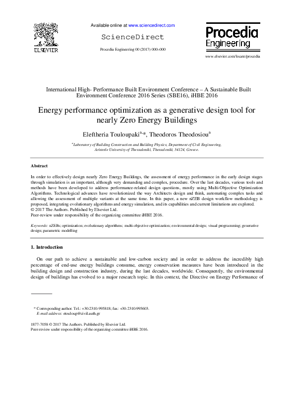 (PDF) Energy Performance Optimization as a Generative Design Tool for ...