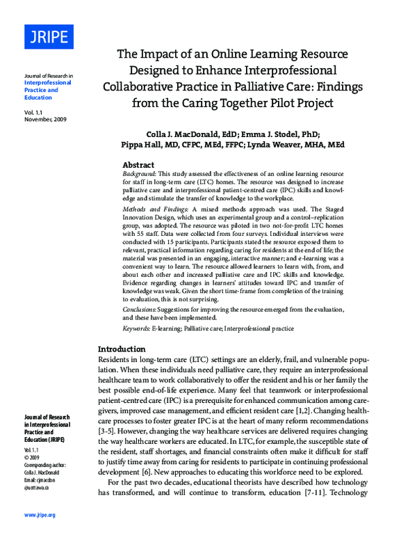 (PDF) The Impact of an Online Learning Resource Designed to Enhance Interprofessional ...