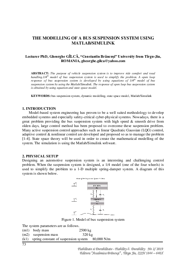 (PDF) The Modelling of a Bus Suspension System Using Matlab/Simulink