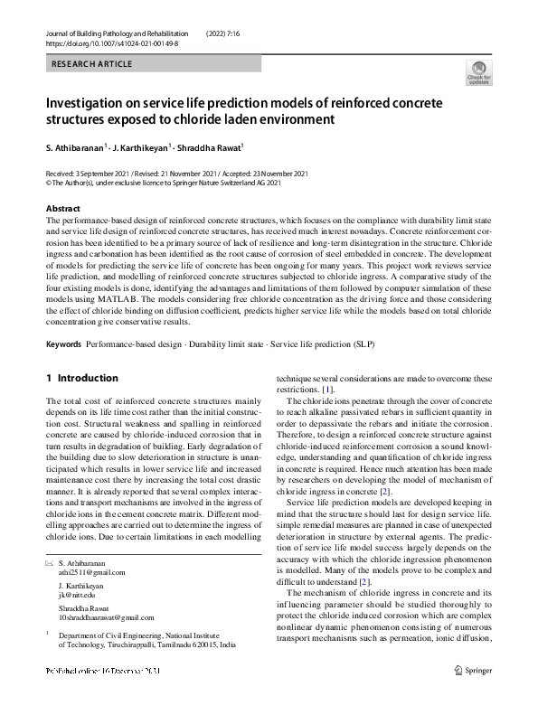 (PDF) Investigation on service life prediction models of reinforced concrete structures exposed ...