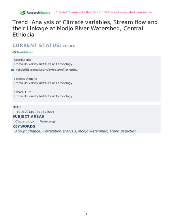 (PDF) Trend Analysis of Climate variables, Stream flow and their ...