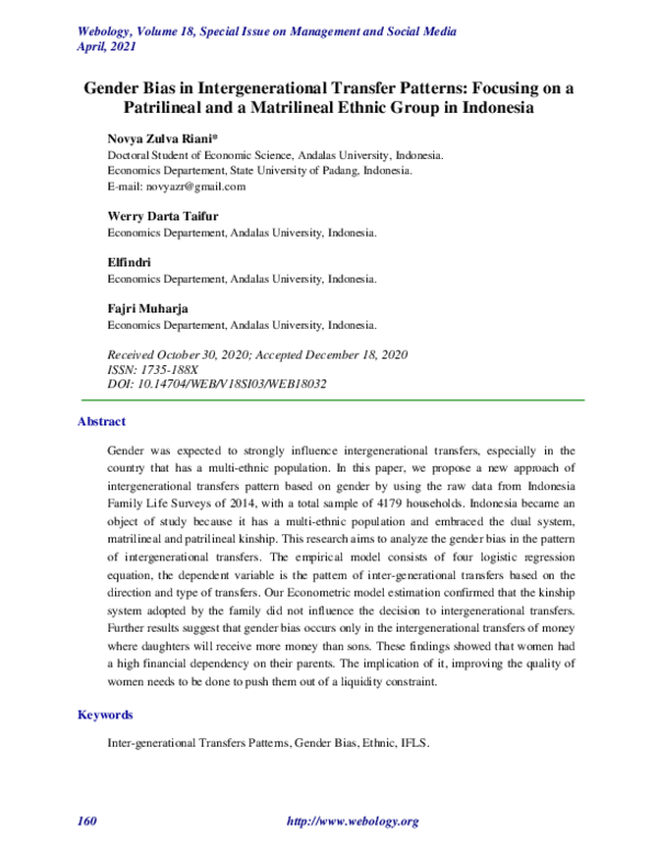 (PDF) Gender Bias in Intergenerational Transfer Patterns: Focusing on a ...