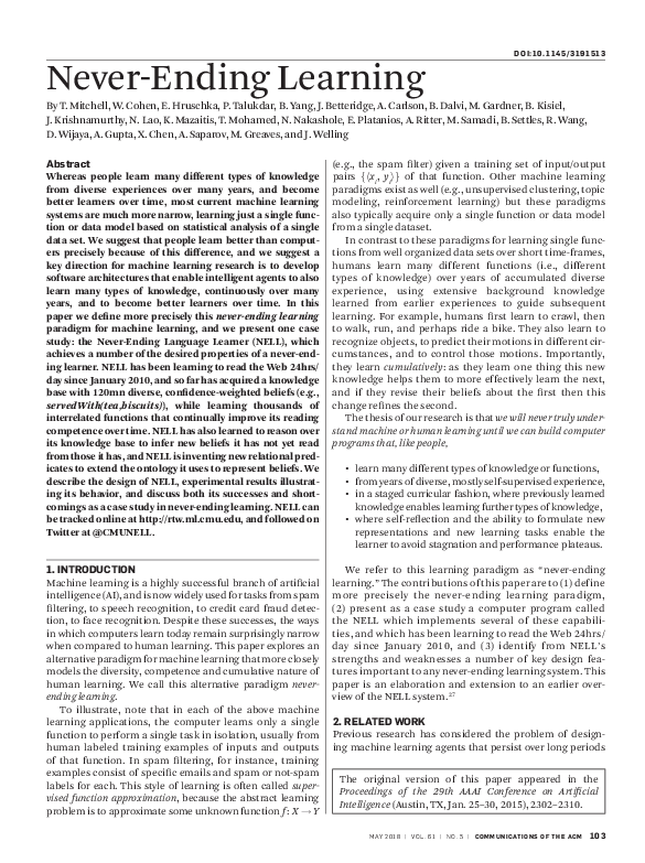 (PDF) Never-ending learning