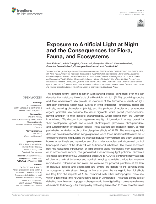 (PDF) Exposure to Artificial Light at Night and the Consequences for ...