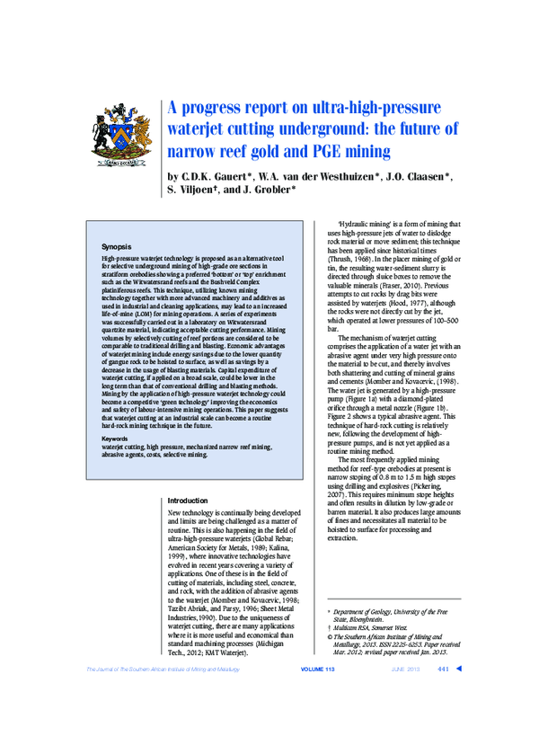 (PDF) A progress report on ultra-high-pressure waterjet cutting ...