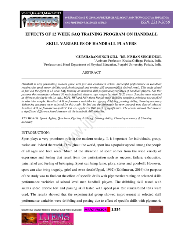 (PDF) Effects of 12 Week Saq Training Program on Handball Skill ...