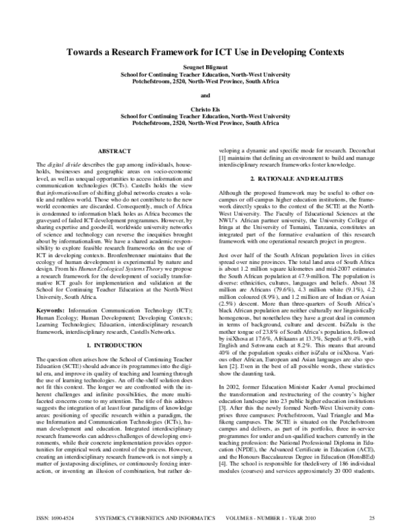 (PDF) Towards a Research Framework for ICT Use in Developing Contexts