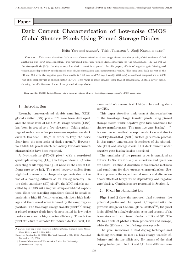 (PDF) [Paper] Dark Current Characterization of Low-noise CMOS Global Shutter Pixels Using Pinned ...