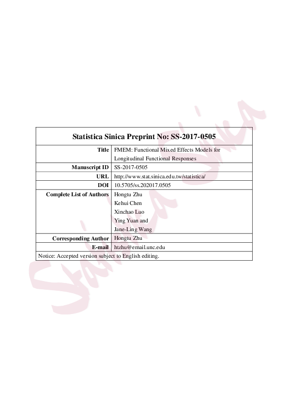 (PDF) FMEM: Functional Mixed Effects Models for Longitudinal Functional Responses