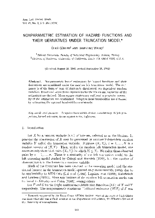 (PDF) Nonparametric estimation of hazard functions and their derivatives under truncation model