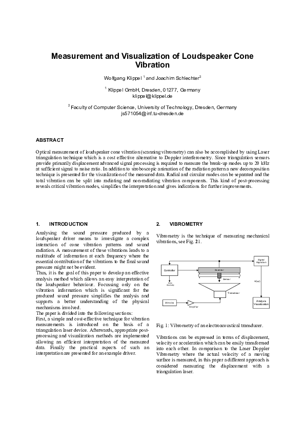 (PDF) Measurement and Visualization of Loudspeaker Cone Vibration