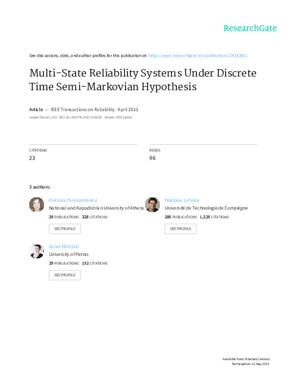 (PDF) Multi-state reliability systems under discrete time semi ...