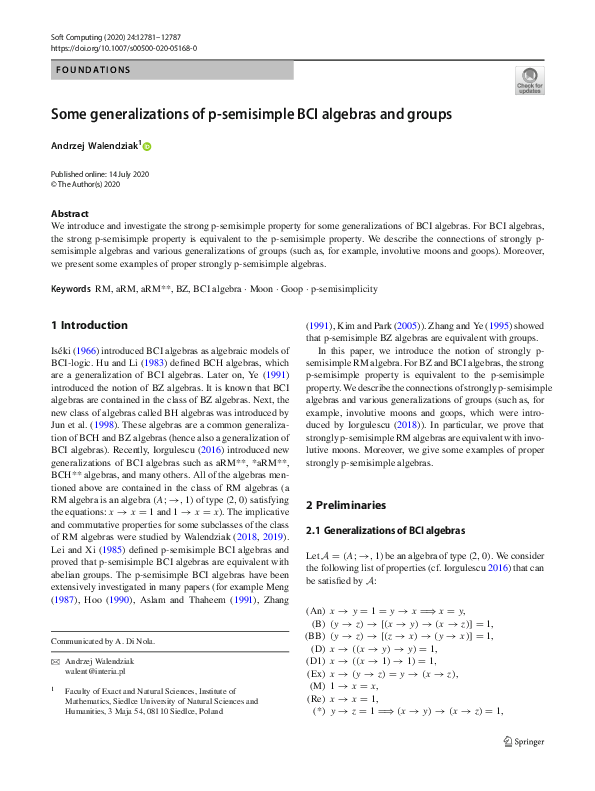 (PDF) Some generalizations of p-semisimple BCI algebras and groups