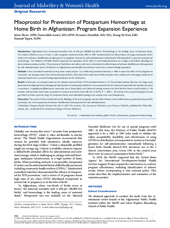 (PDF) Prevention of postpartum hemorrhage with misoprostol | Jennifer ...