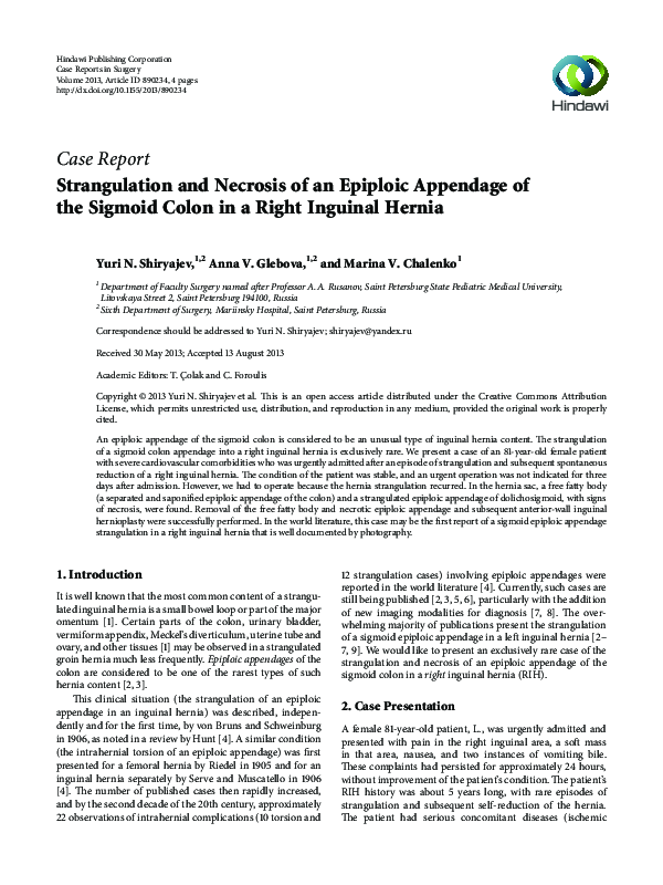 (PDF) Case Report Strangulation and Necrosis of an Epiploic Appendage ...