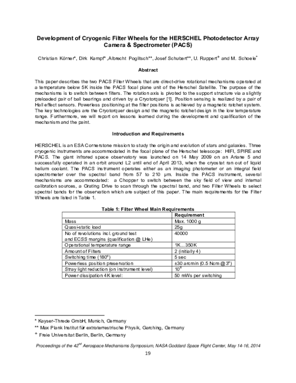 (PDF) Development of Cryogenic Filter Wheels for the HERSCHEL ...